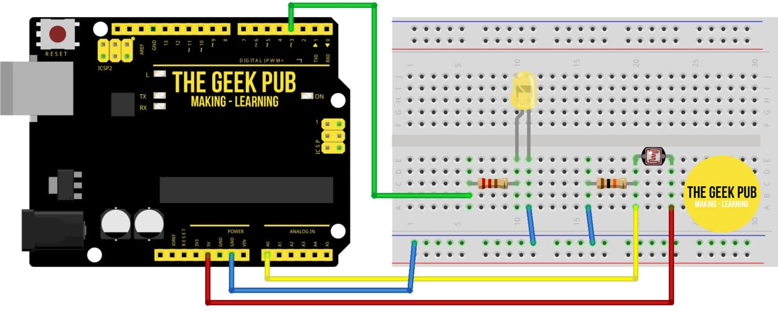 Arduino Light Sensor Triggers An Led Tutorial The Geek Pub