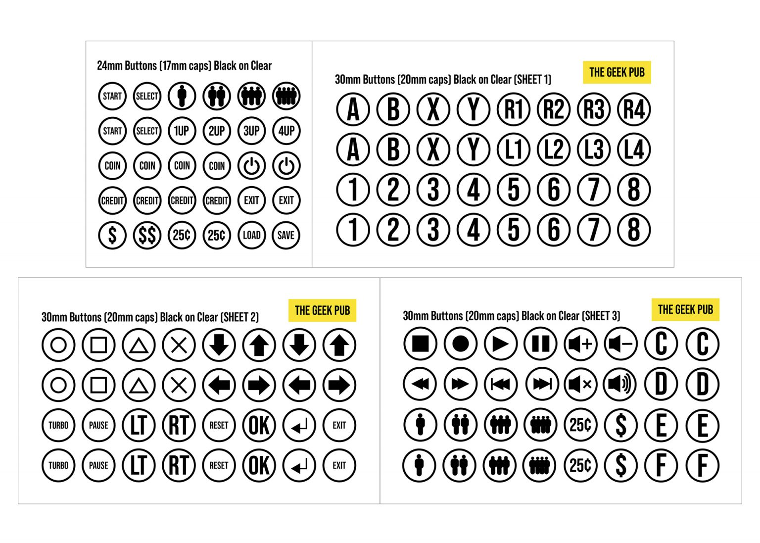 Die-Cut Arcade Button Labels (Clear) - The Geek Pub